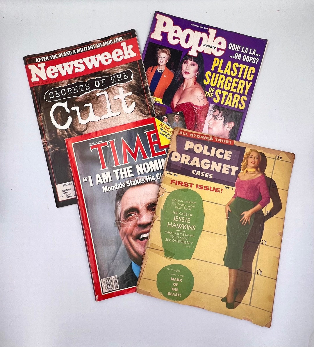 Lot of 4 Vintage Magazines - 1955 Police Dragnet, 1984 Time, 1983 ...