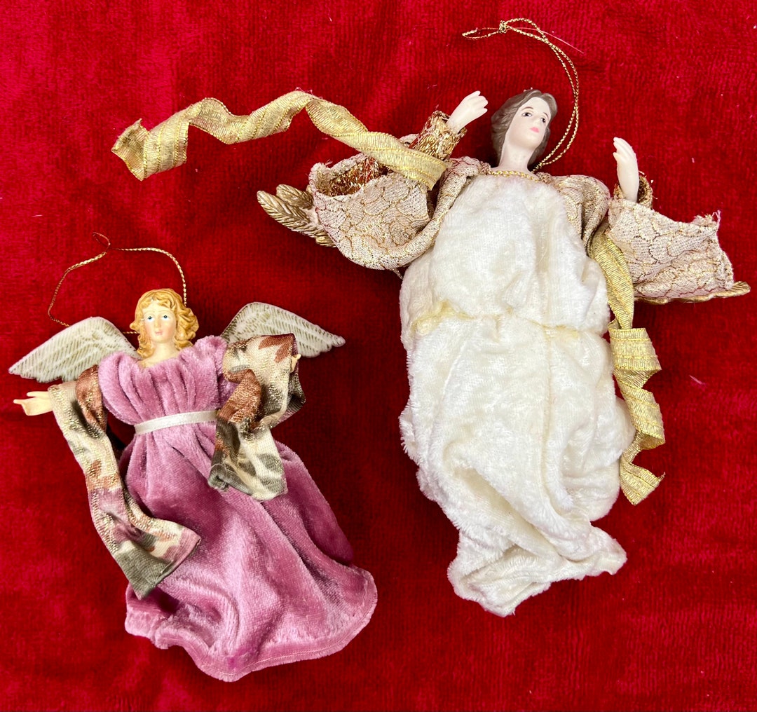 Set of 2 Vintage Velvet Angel Tree Ornaments - Etsy