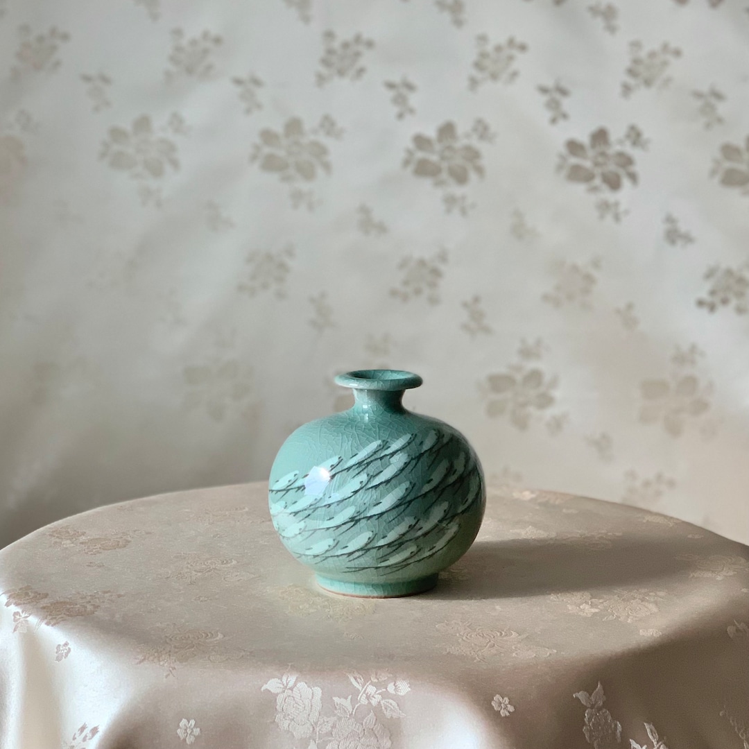 Korean Celadon Vase: Refined-size With Inlaid Minnow Motif - Etsy