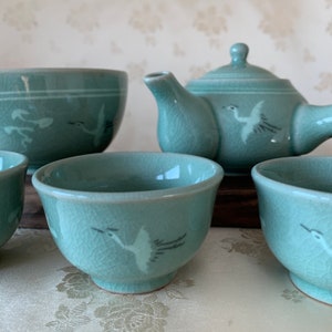 Korean Traditional Handmade Celadon Tea Set for 3 People With Inlaid ...