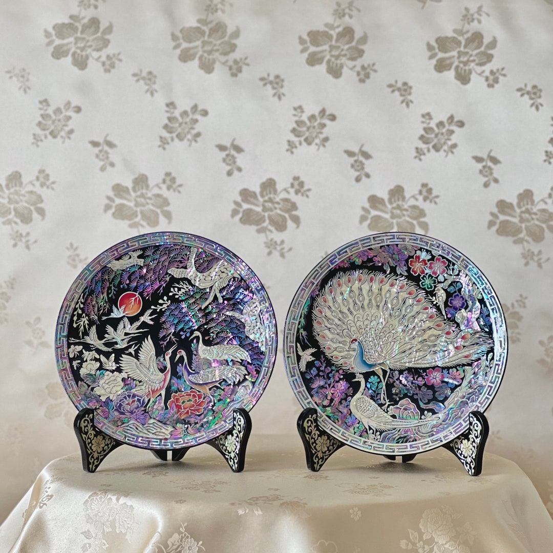 Astonishing Korean Traditional Handmade Mother of Pearl Set of Peacock ...
