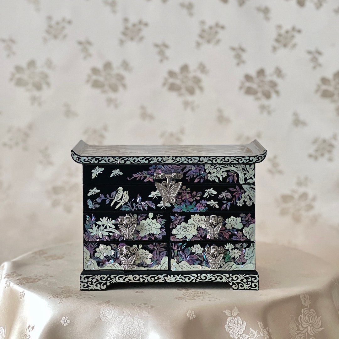 Rare Black Korean Traditional Mother of Pearl Handmade Jewelry Box With ...