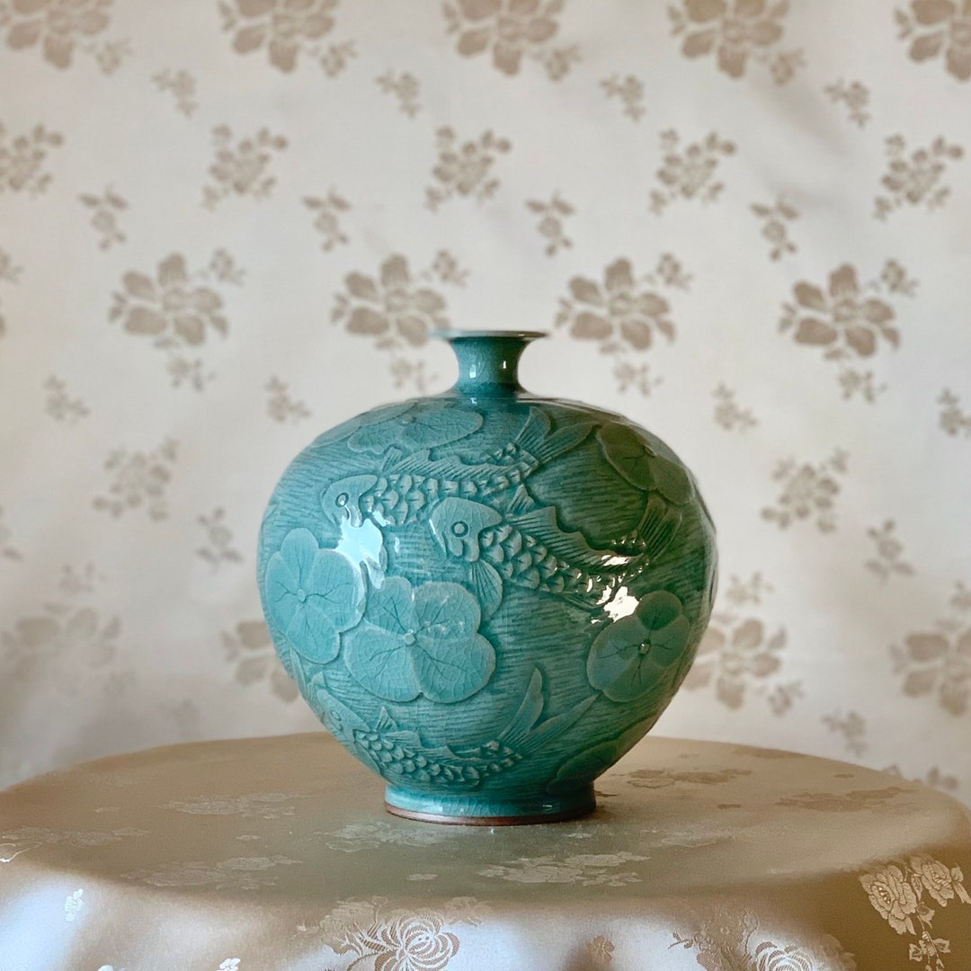 Limited Edition Unique Korean Traditional Handmade Celadon Vase With ...