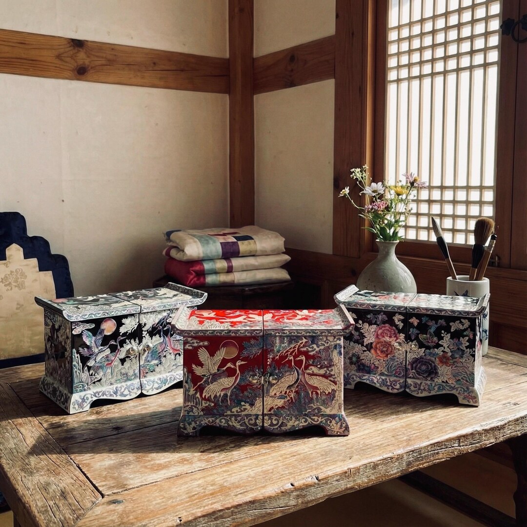 Korean Mother of Pearl Jewelry Chest Pair: Scholar’s Desk Form - Etsy