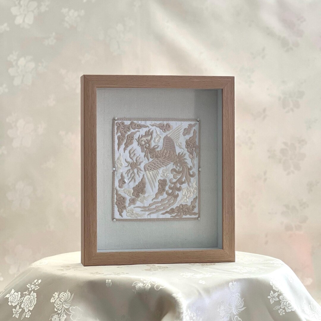 Korean Embroidered Art Emblem: Phoenix and Cloud Motif in Frame - Etsy