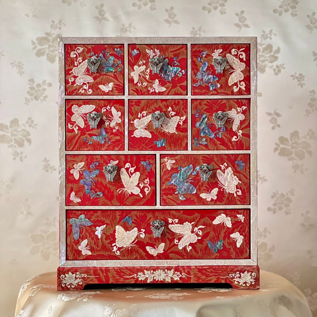 Limited Orange Silk-layered Korean Traditional Mother of Pearl Wooden ...