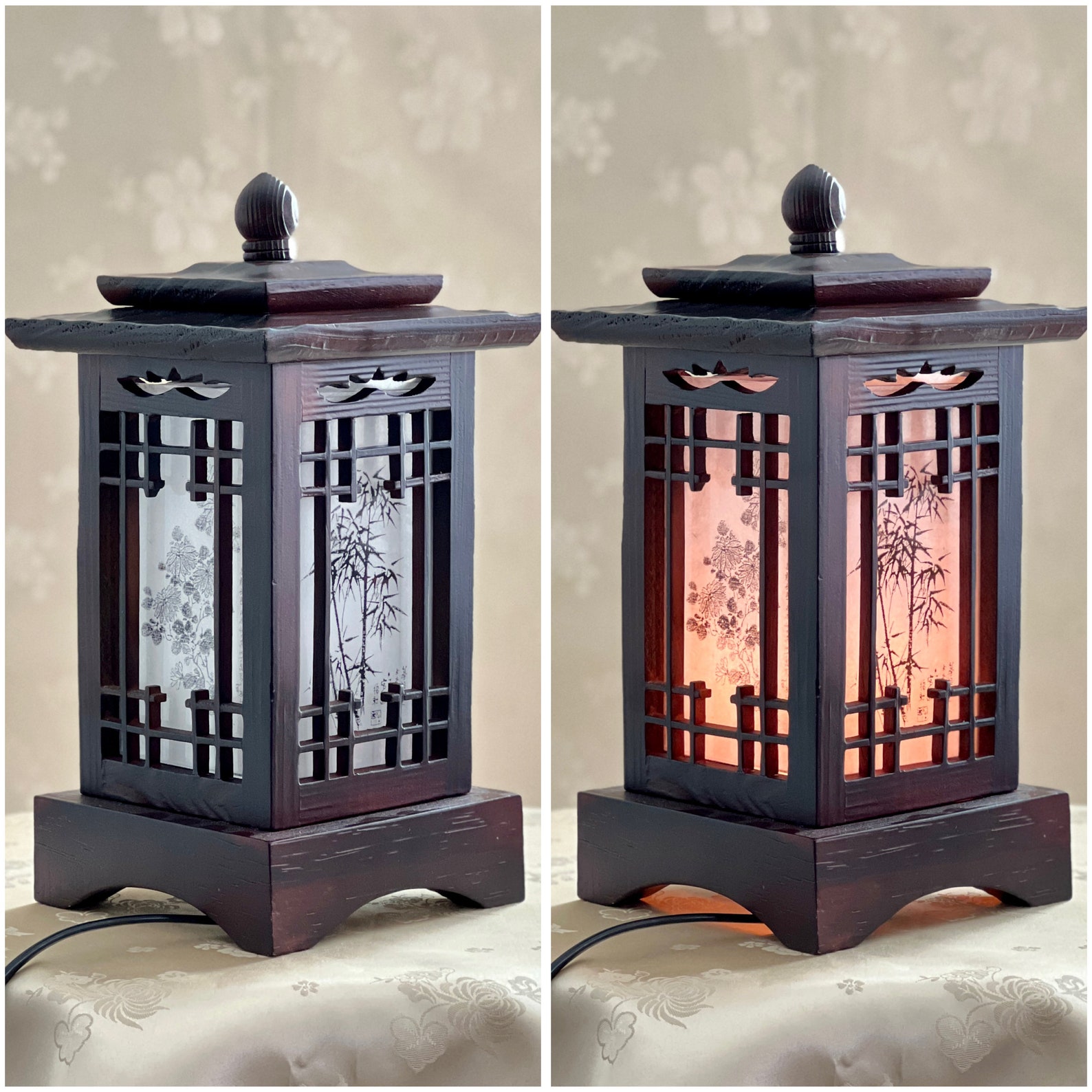 Korean Pavilion Shape Wooden Accent Table Lamp With Square Pagoda Roof ...