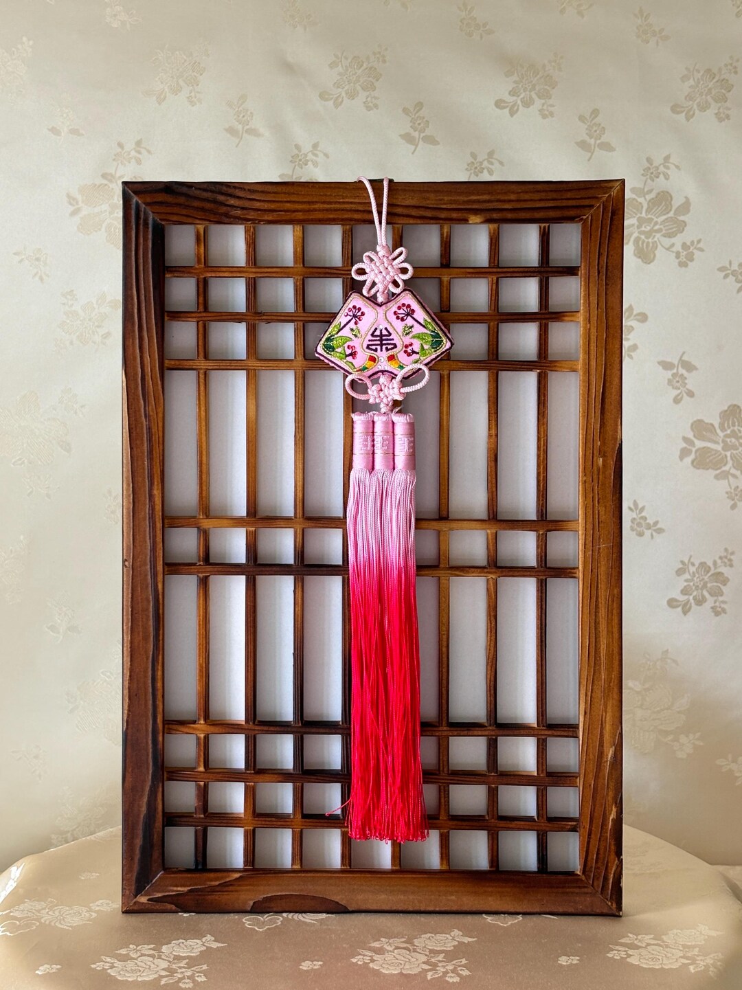 Korean Traditional Handmade Pink Norigae With Flowers Pattern for Luck ...