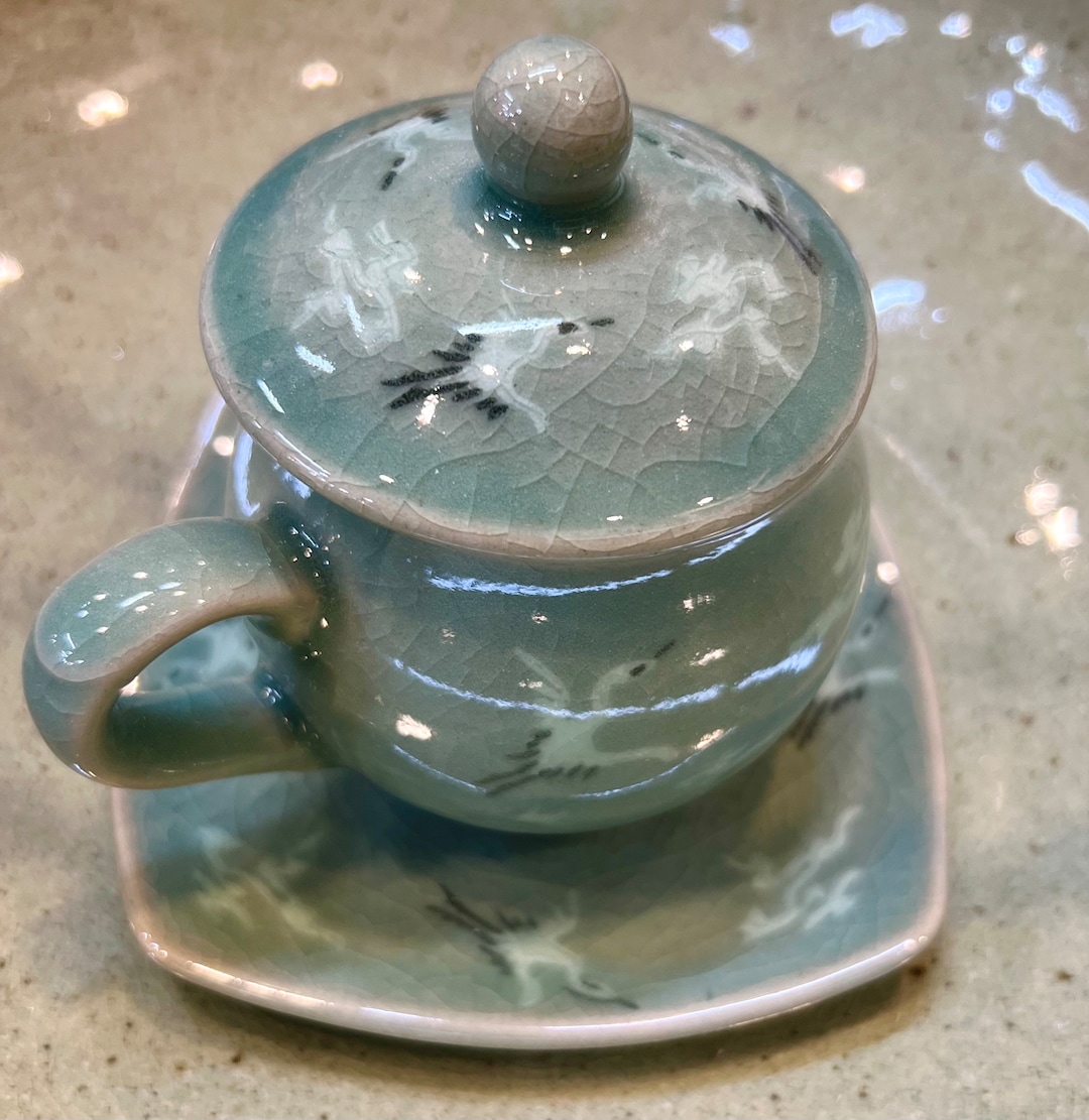 Korean Traditional Handmade Celadon Tea Cup With Inlaid Cranes and ...