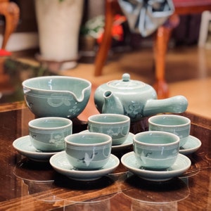 Korean Traditional Handmade Celadon Tea Set for 5 People With Inlaid ...