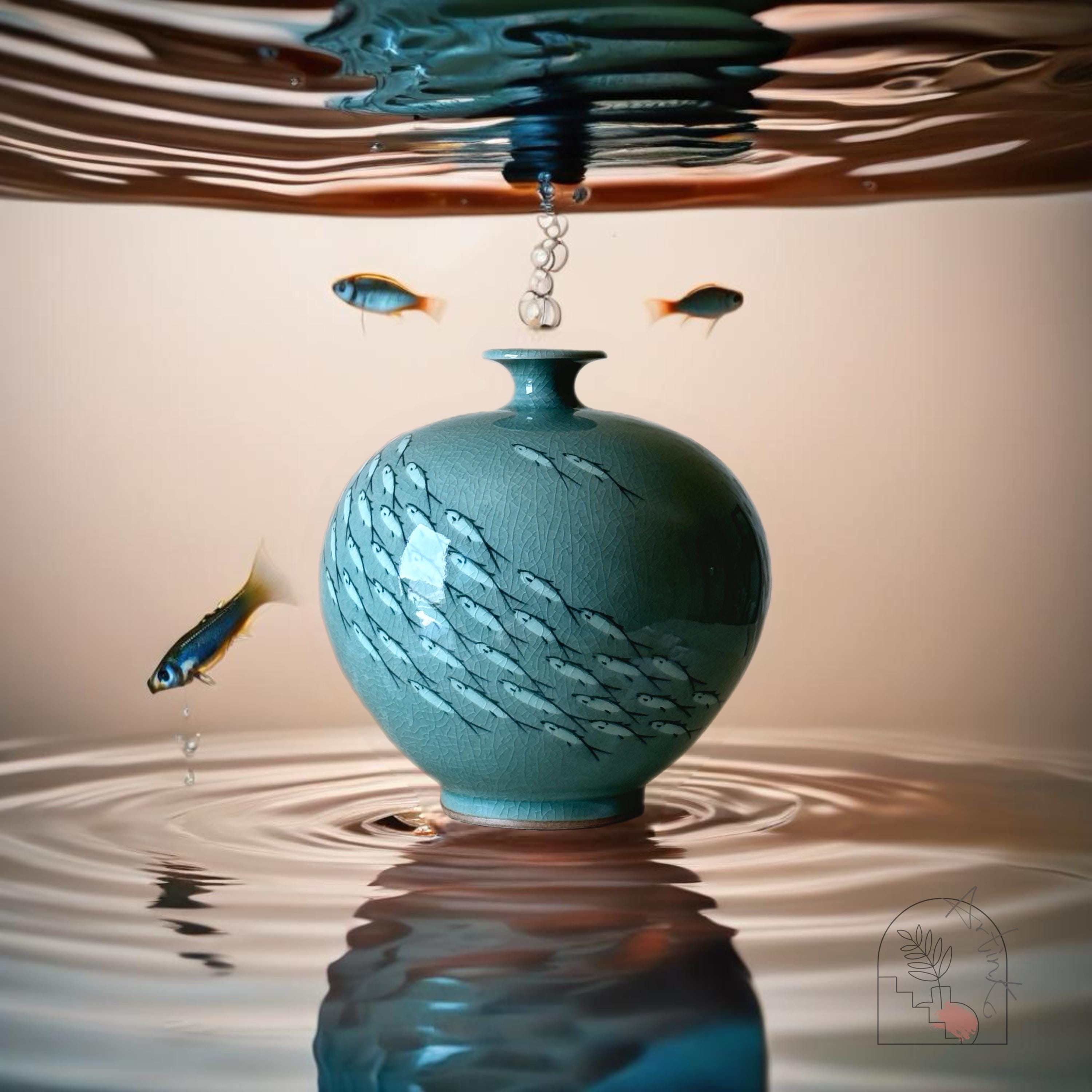 Korean Celadon Vase: Inlaid Minnow Motif - Etsy