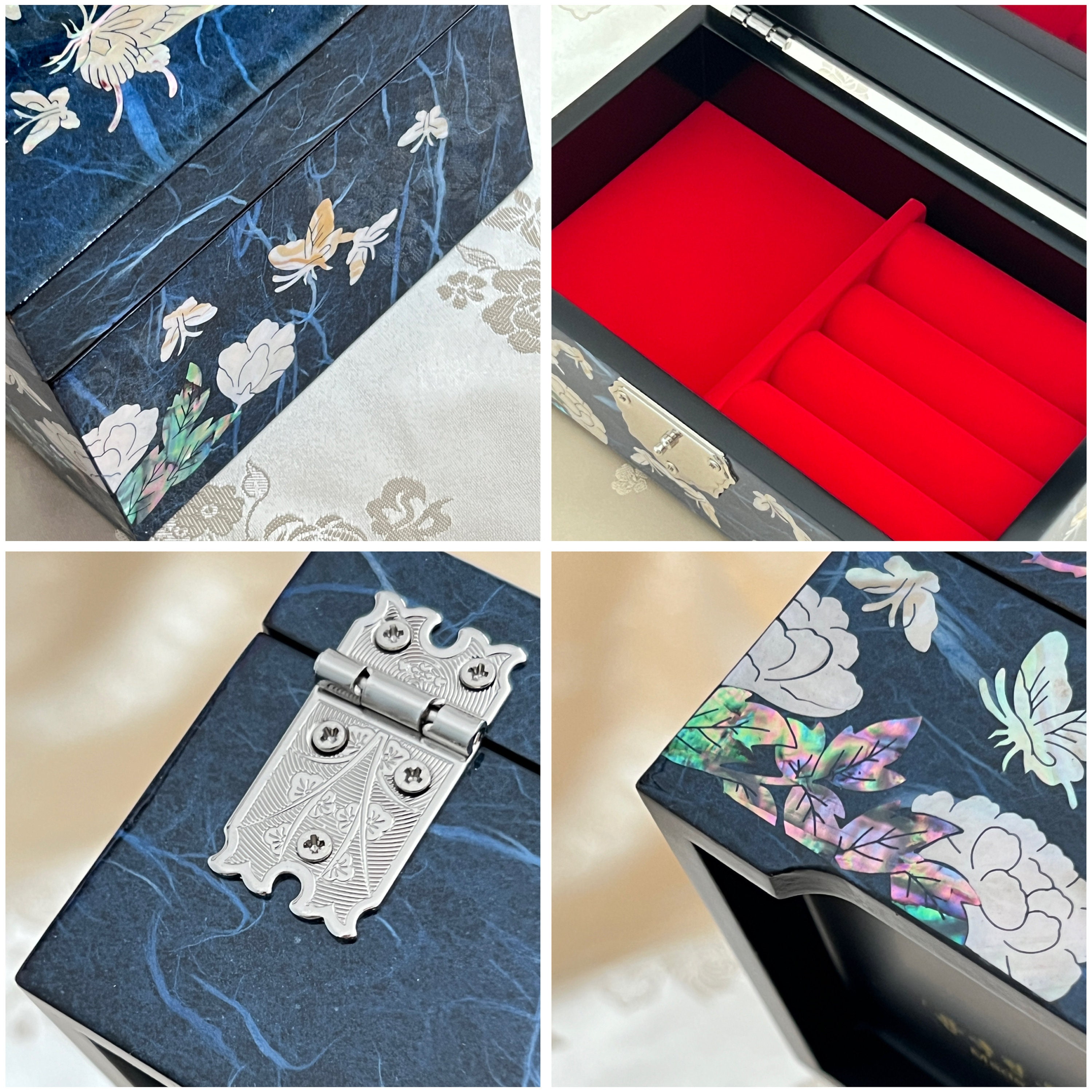 Korean Mother of Pearl Jewelry Box: Butterfly and Plum Blossom Motif on ...