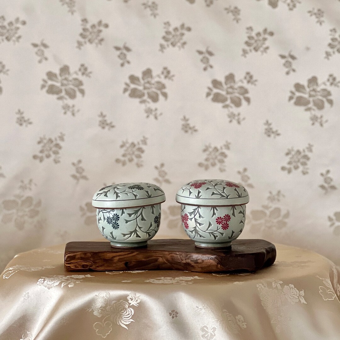 Korean Traditional Buncheong Set of Two Tea Cups With Chrysanthemum ...