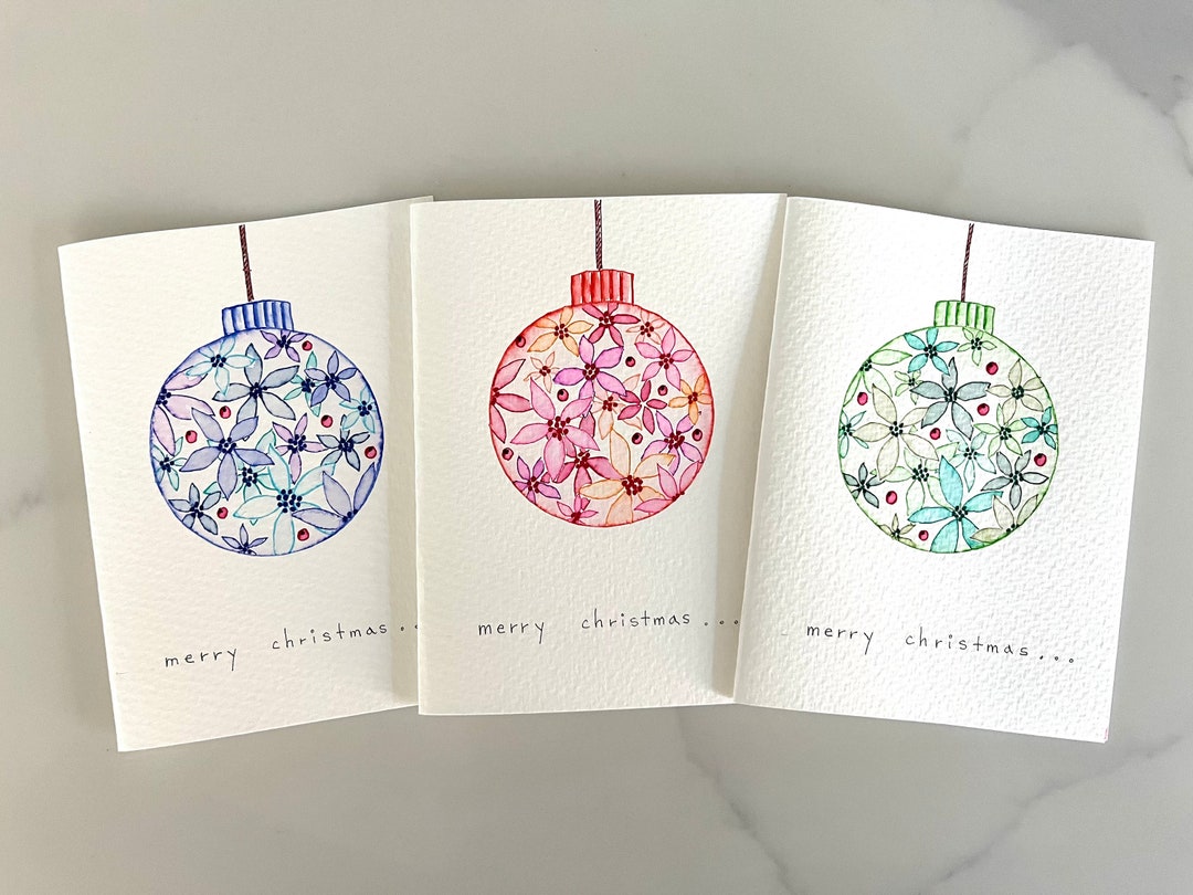 Original Hand Painted Watercolor Winter Flower Christmas Ornament Card ...