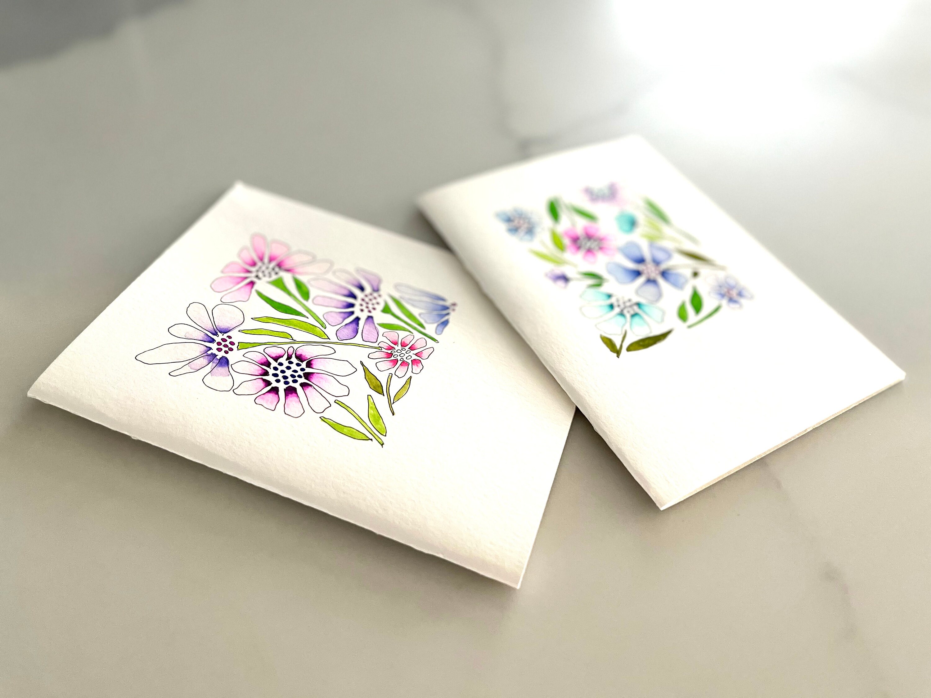 Original Hand Painted Watercolor Modern Flower Card Set - Etsy