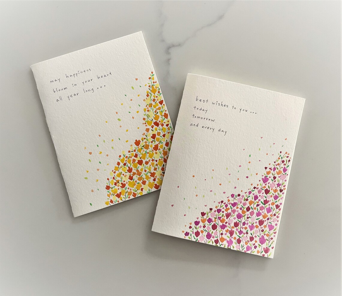 Original Hand Painted Watercolor Flower Card Set Spring | Etsy