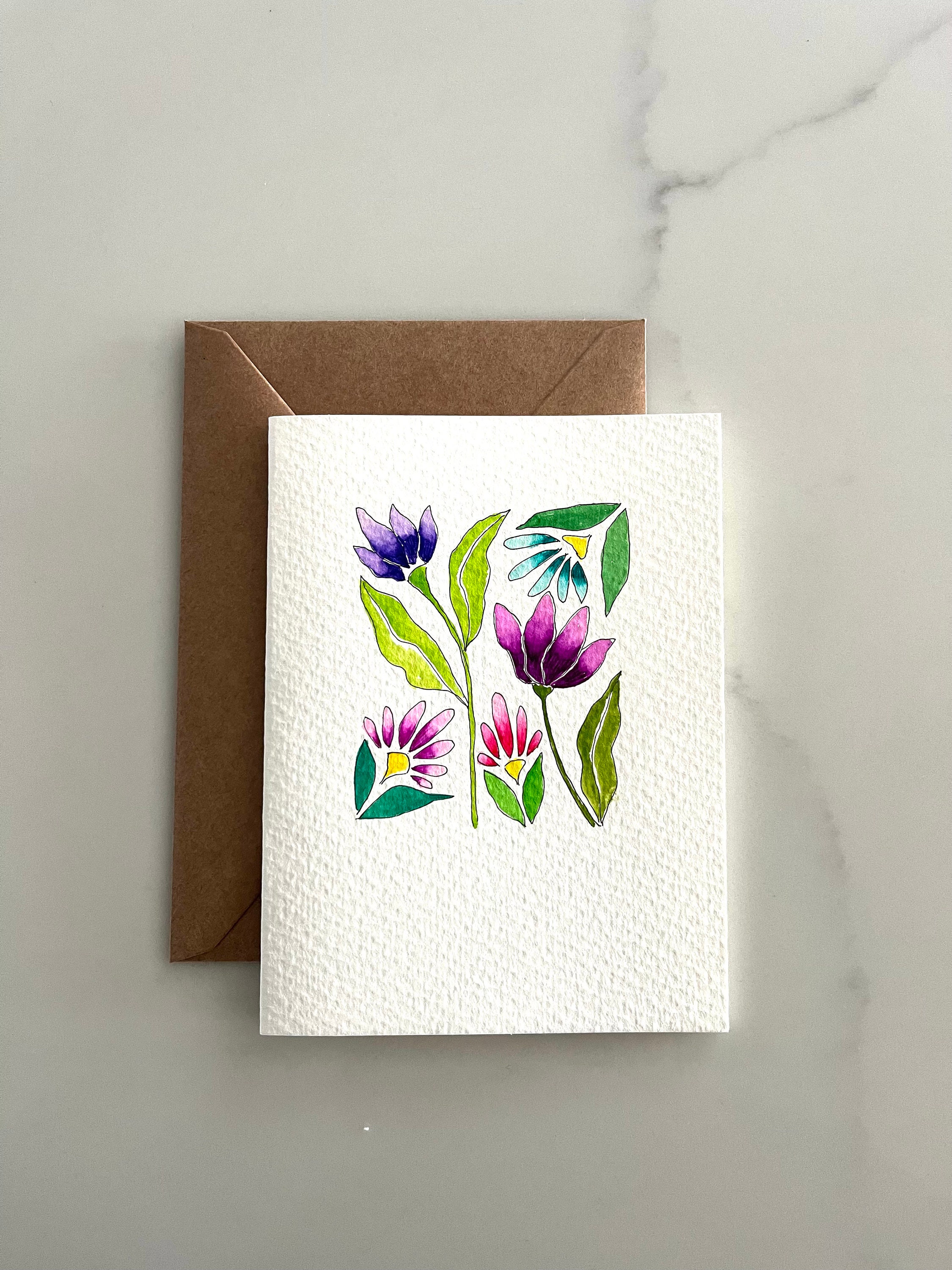 Original Hand Painted Watercolor Modern Flower Card Set - Etsy