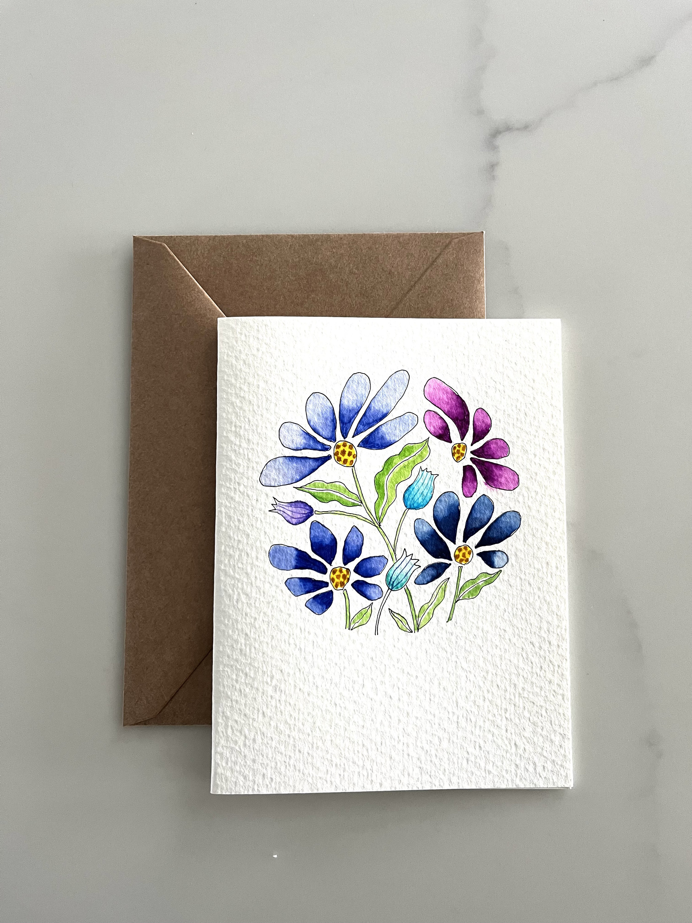 Original Hand Painted Watercolor Modern Flower Card Set - Etsy