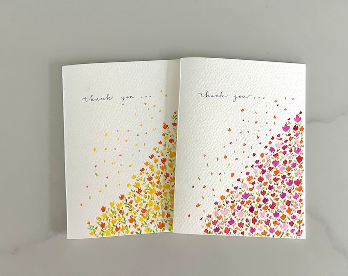 Original Hand Painted Watercolor Flower Than You Card Set Spring Floral ...
