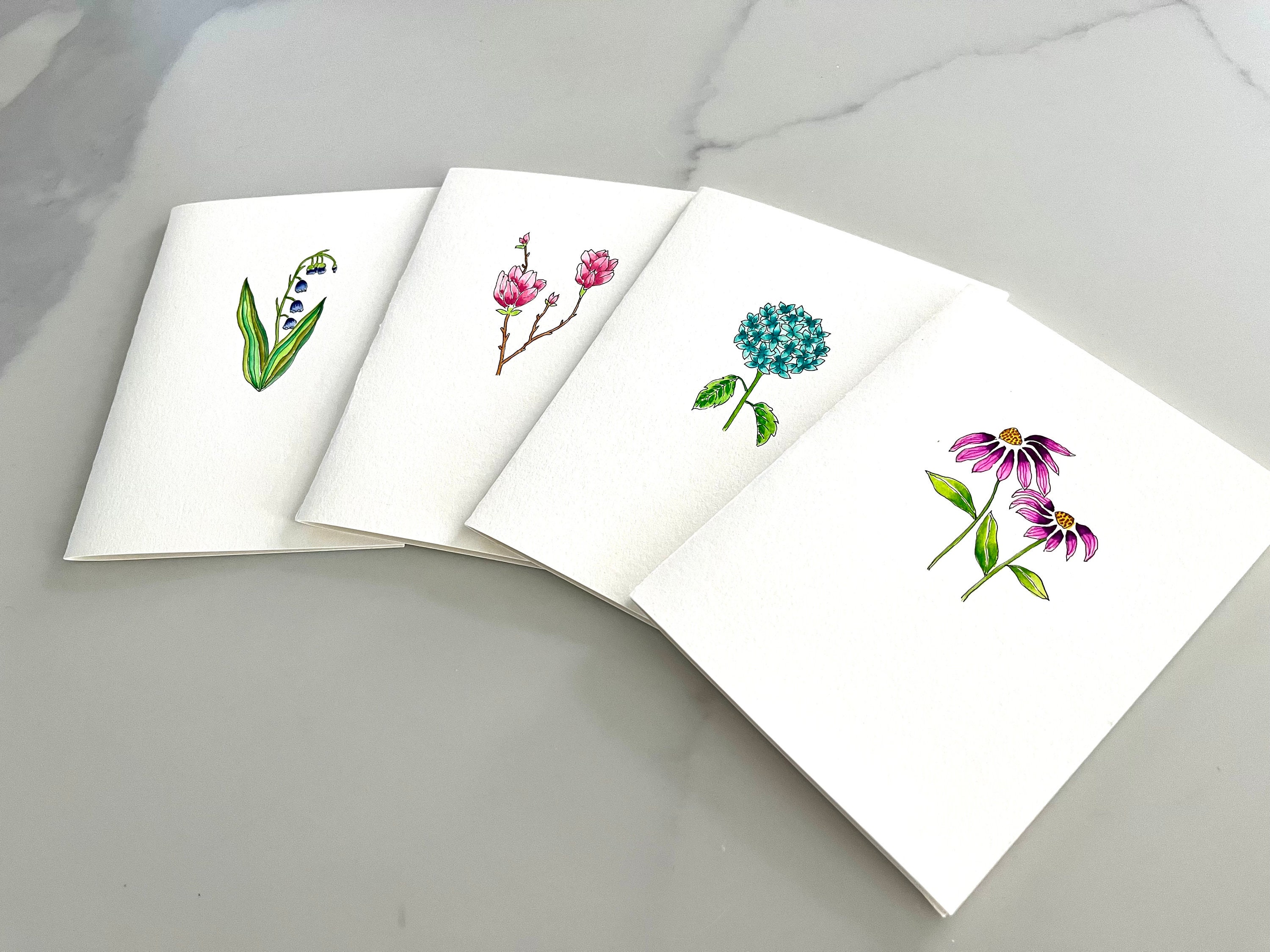 Original Hand Painted Watercolor Flower Card Set Floral Greeting Warm ...