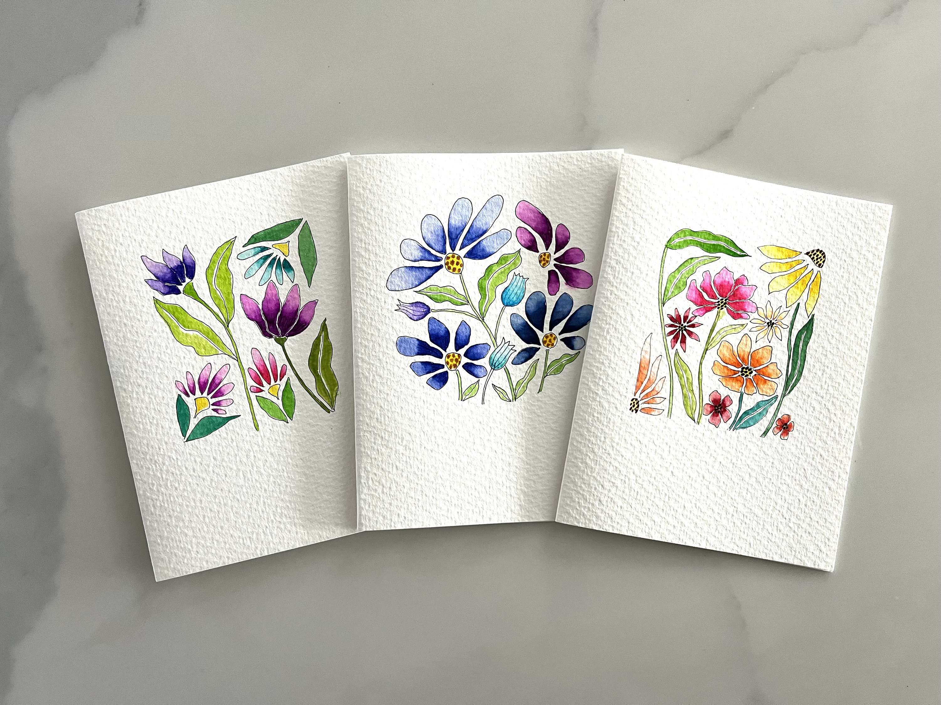 Original Hand Painted Watercolor Modern Flower Card Set - Etsy
