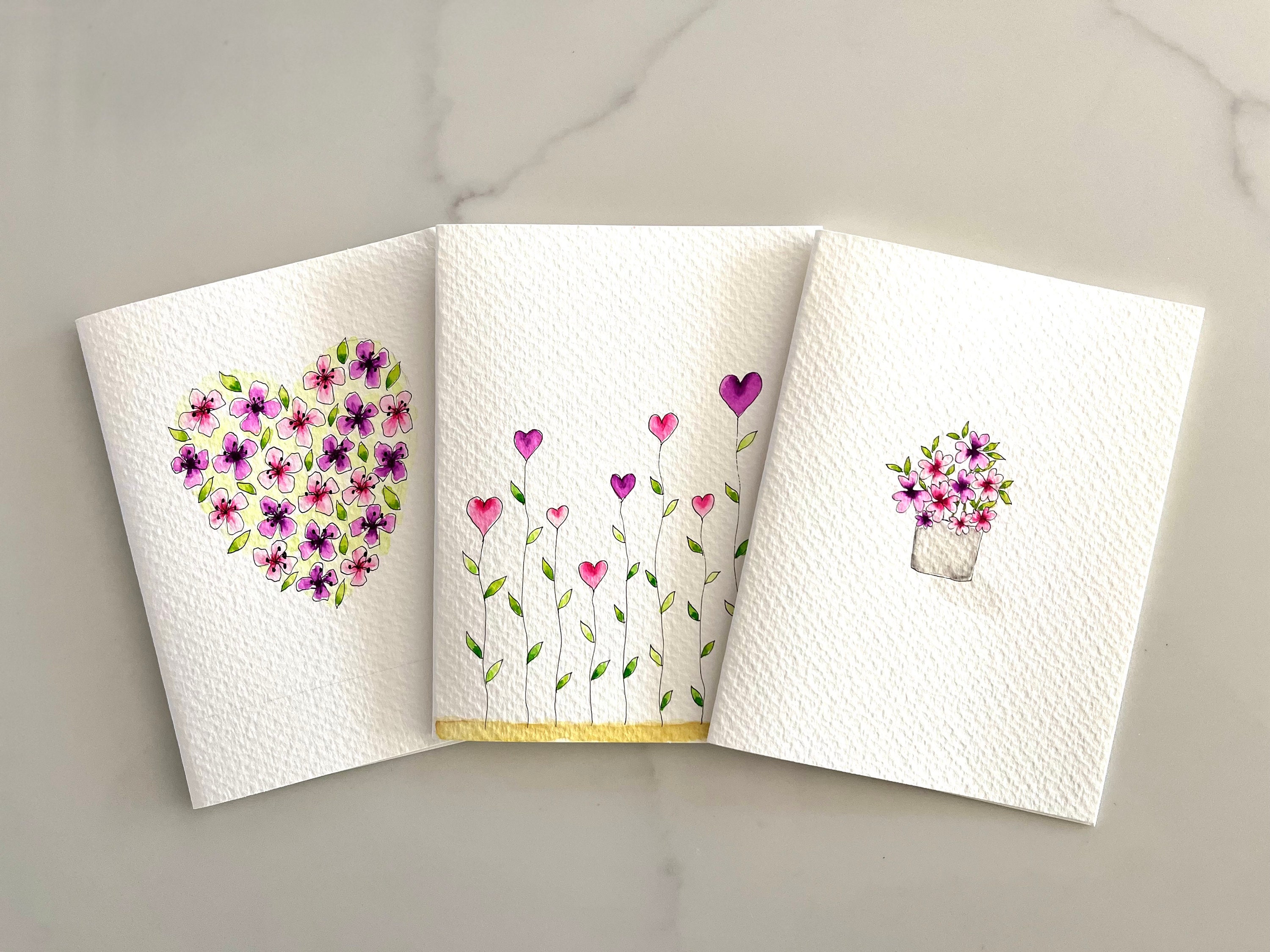 Original Hand Painted Watercolor Mothers Day Thank You Flower Card Set ...