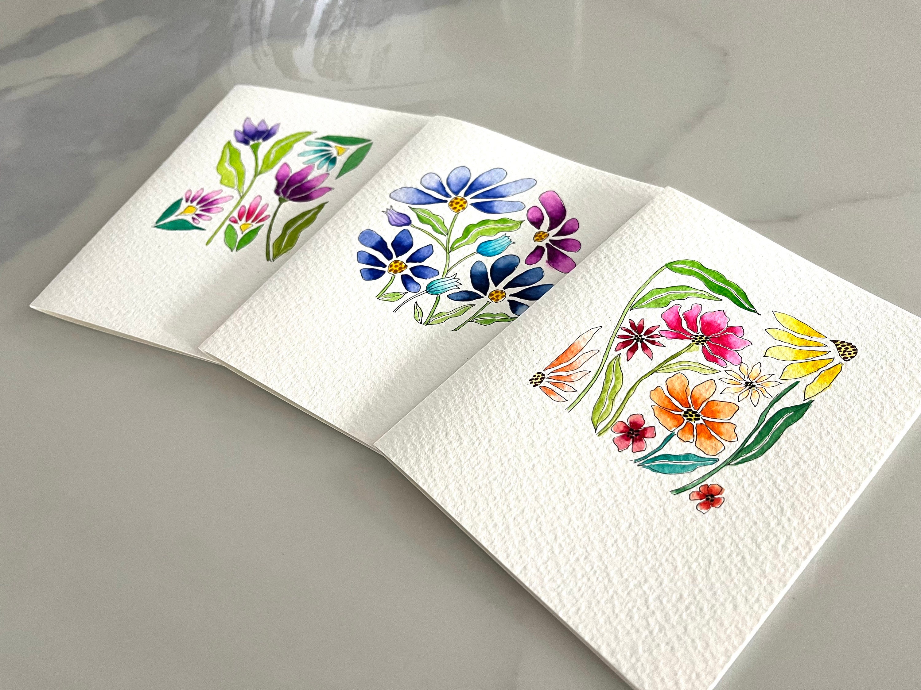 Original Hand Painted Watercolor Modern Flower Card Set - Etsy