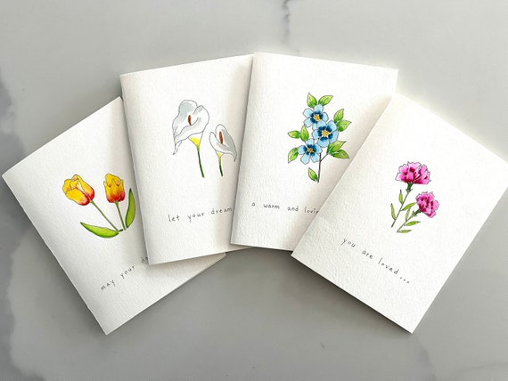 Original Hand Painted Watercolor Flower Card Set Floral - Etsy