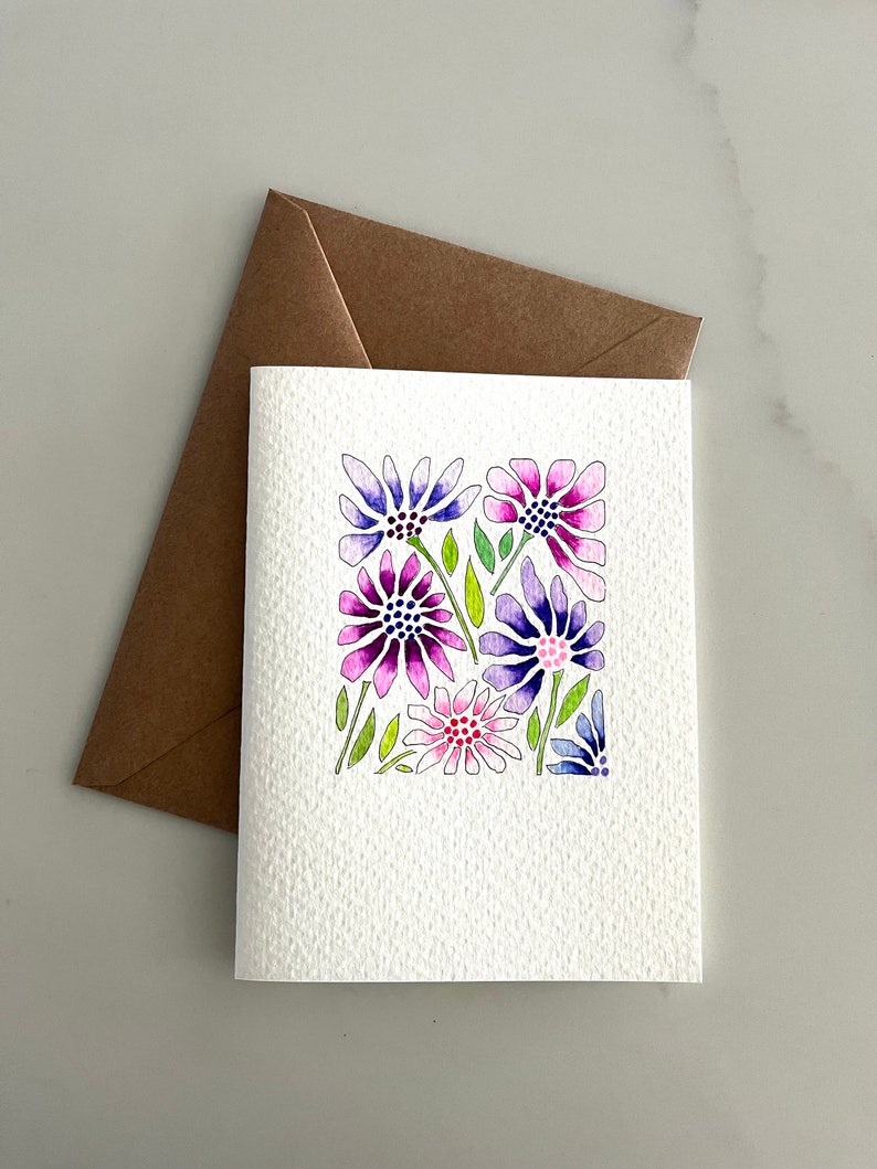 Original Hand Painted Watercolor Modern Flower Mothers Day Card Set ...