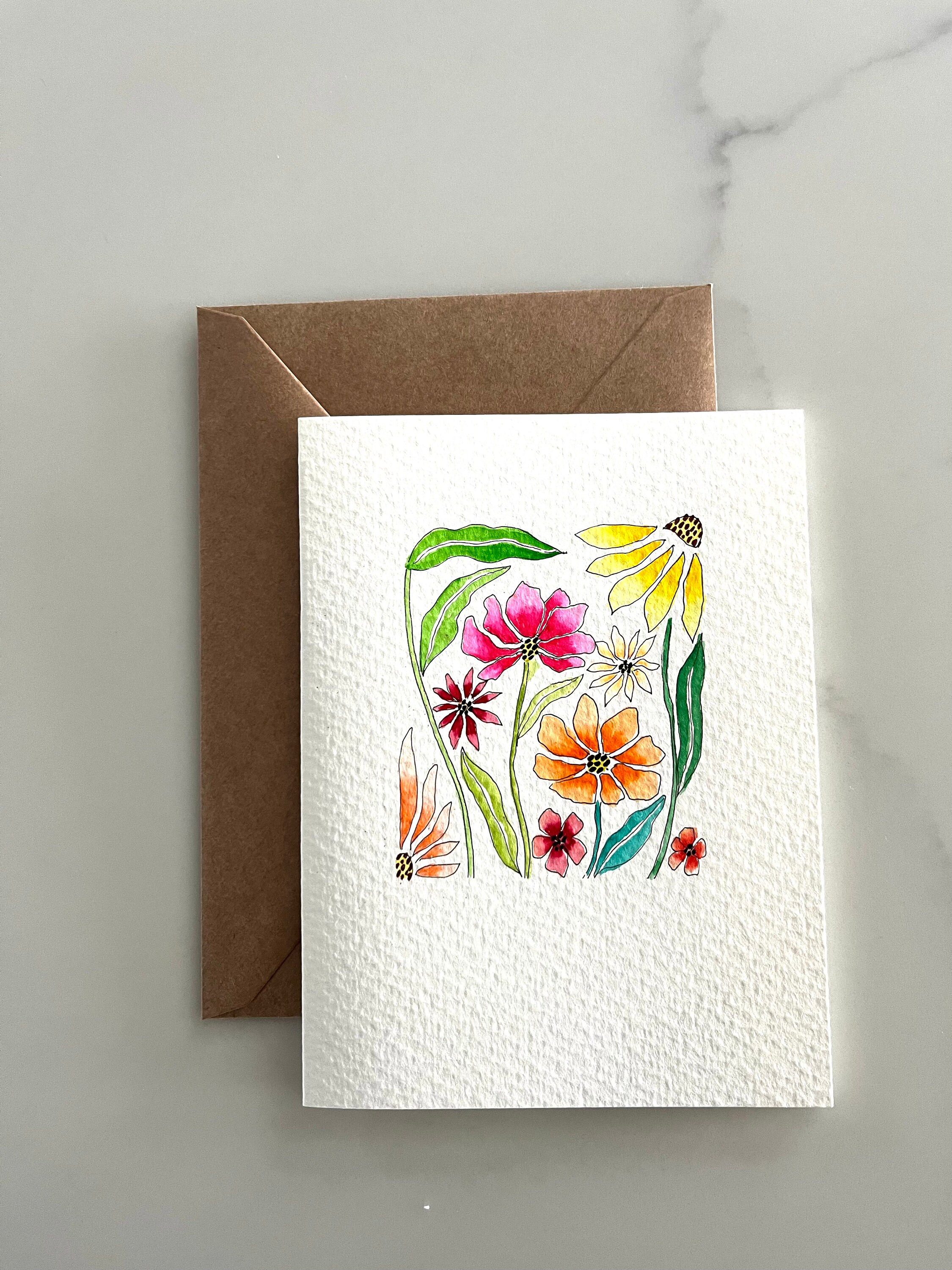 Original Hand Painted Watercolor Modern Flower Card Set - Etsy