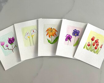Original Hand Painted Watercolor Flower Card Set Floral - Etsy