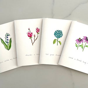 Original Hand Painted Watercolor Flower Card Set Floral Greeting Warm ...