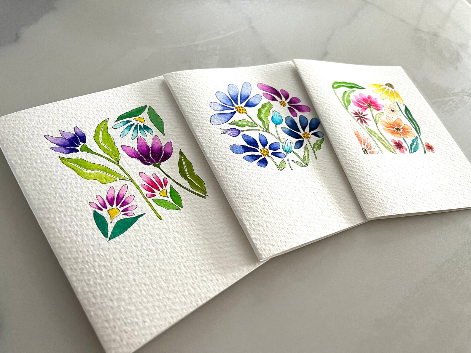 Original Hand Painted Watercolor Modern Flower Card Set - Etsy
