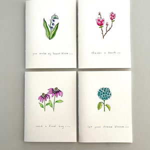 Original Hand Painted Watercolor Flower Card Set Floral Greeting Warm ...
