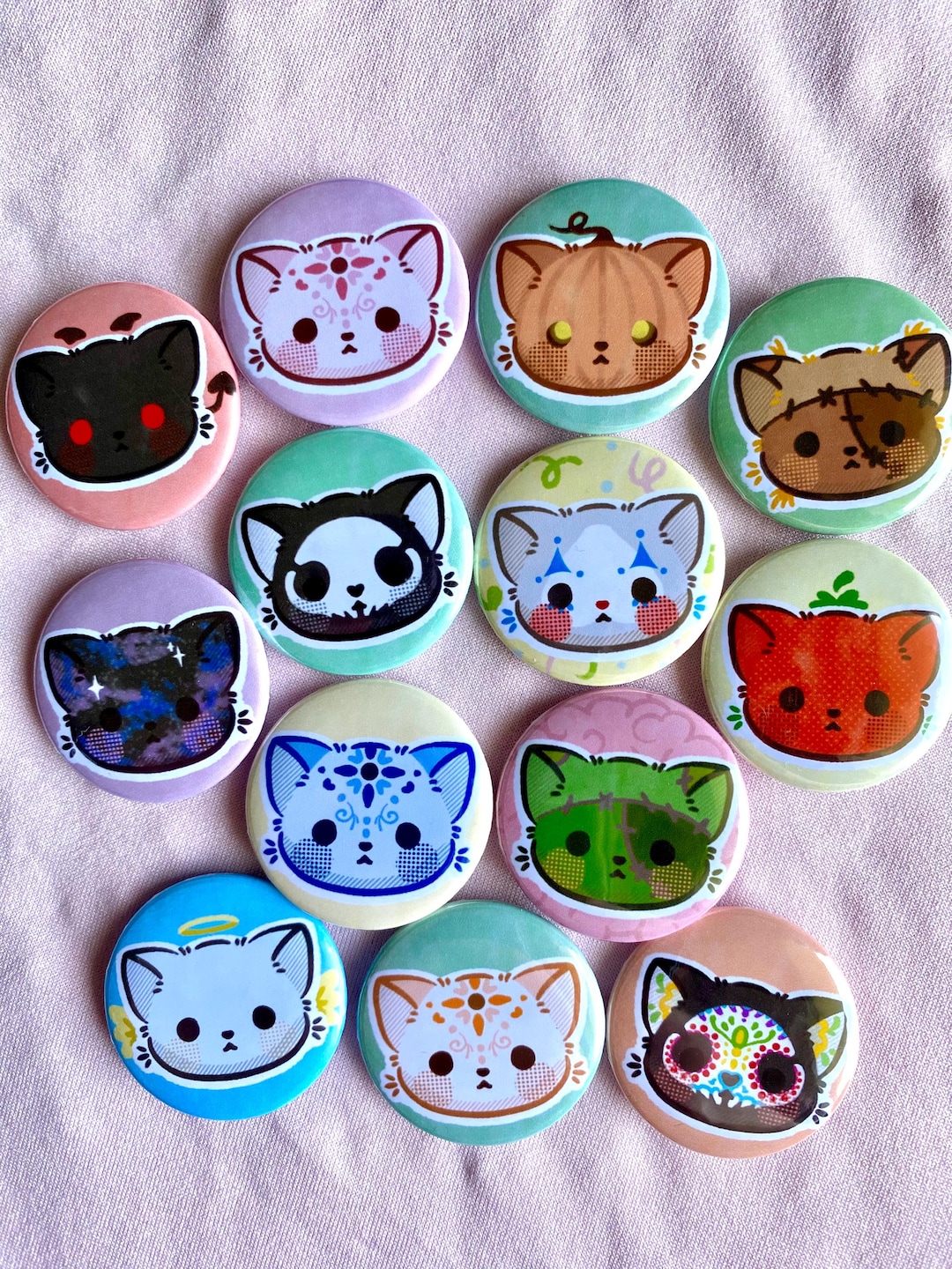 Themed Cat Pinback Button Badges Pins - Kawaii Cat Art - Ita Bag Pins ...
