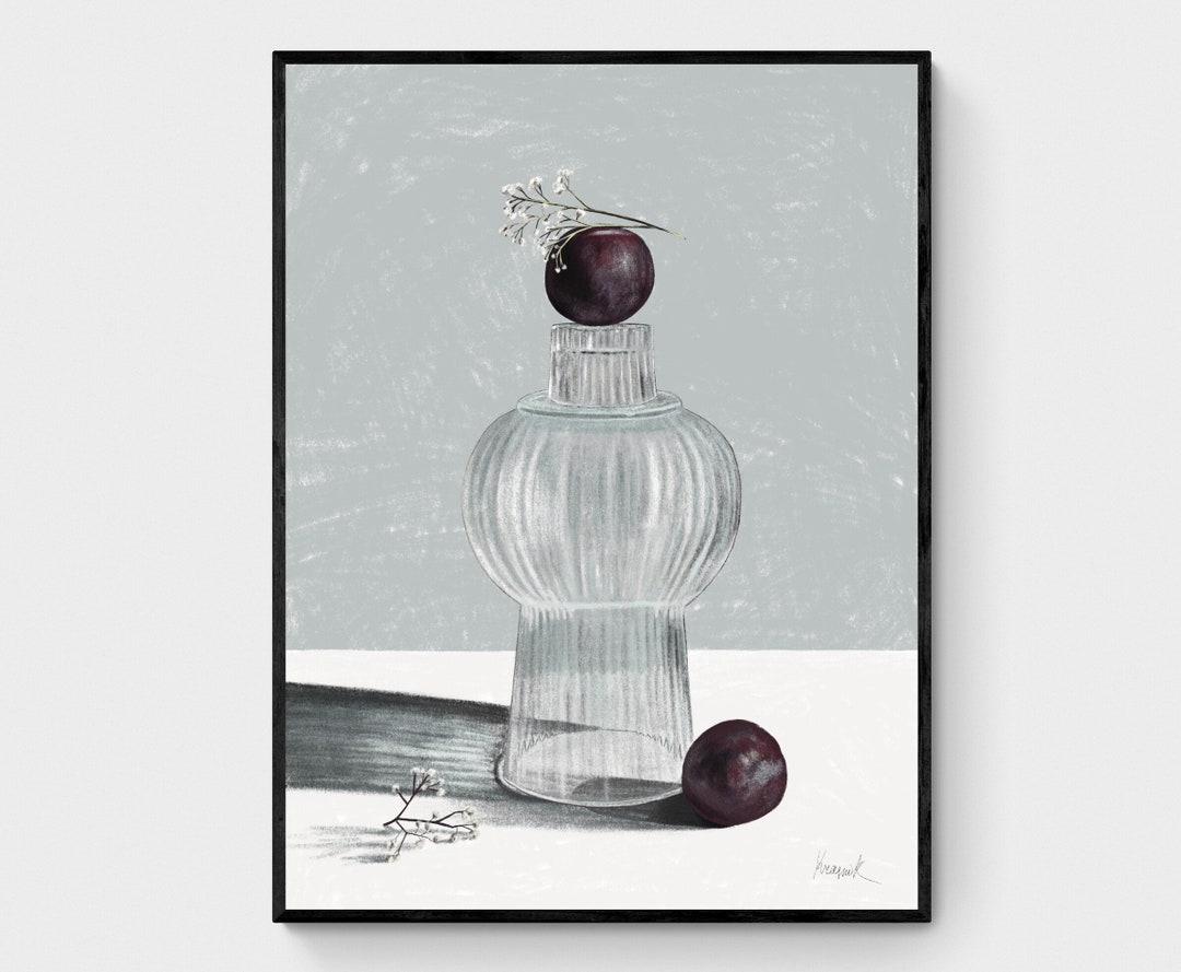 Neutral Still Life Drawing, Digital Download, Plums Still Life Drawing ...