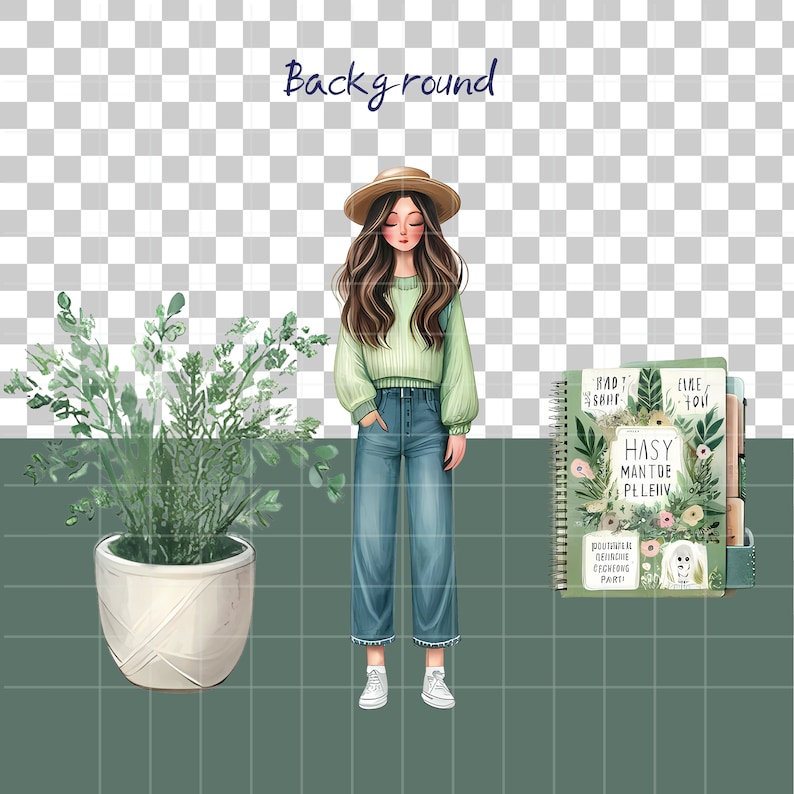 Green Planner Clipart Set of 92, PNG Digital File, Green Planner ...