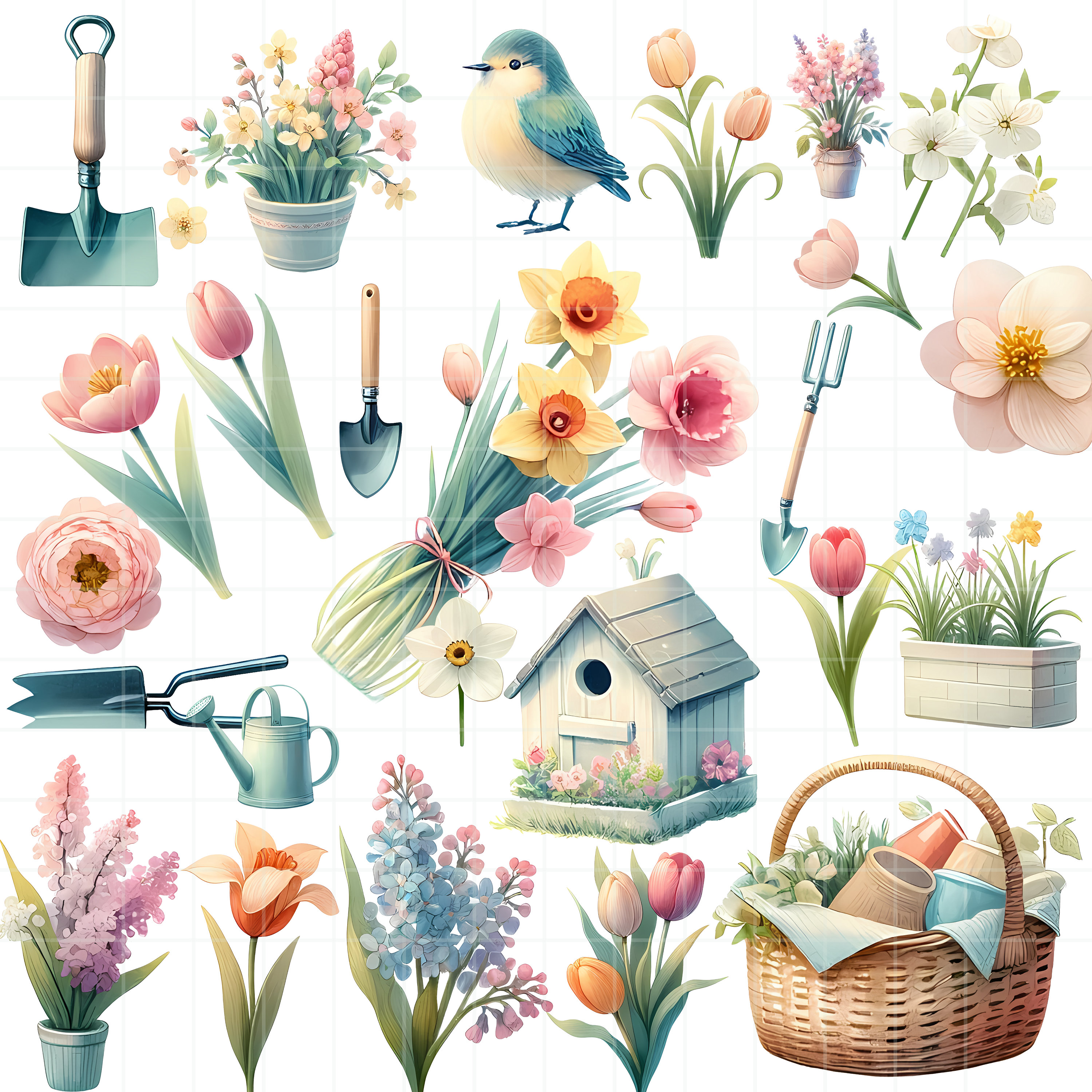 Spring Day Watercolor Clipart Digital File / Set of 84 / Spring Day PNG ...