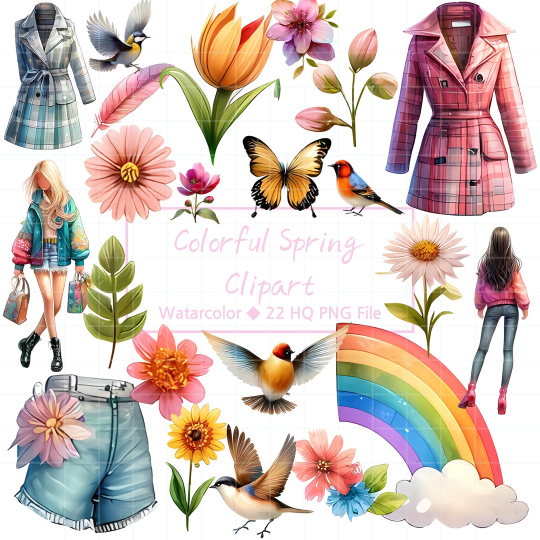 Colorful Spring Bird Watercolor Clipart: 22 PNG Digital Files - Etsy