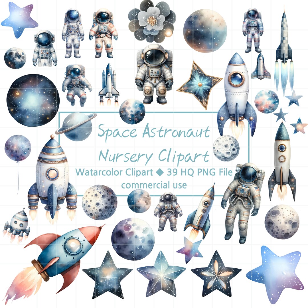 Nursery Space Astronaut Clipart Set of 39, PNG Digital File, Nersery ...