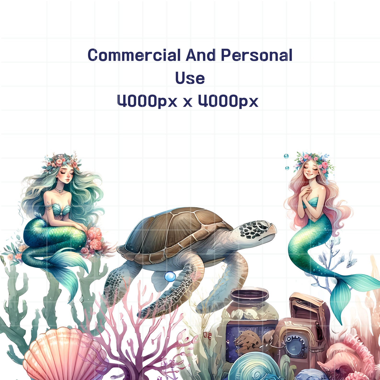Beautiful Mermaid Digital Products Watercolor Clipart Set of 104 Ver.2 ...