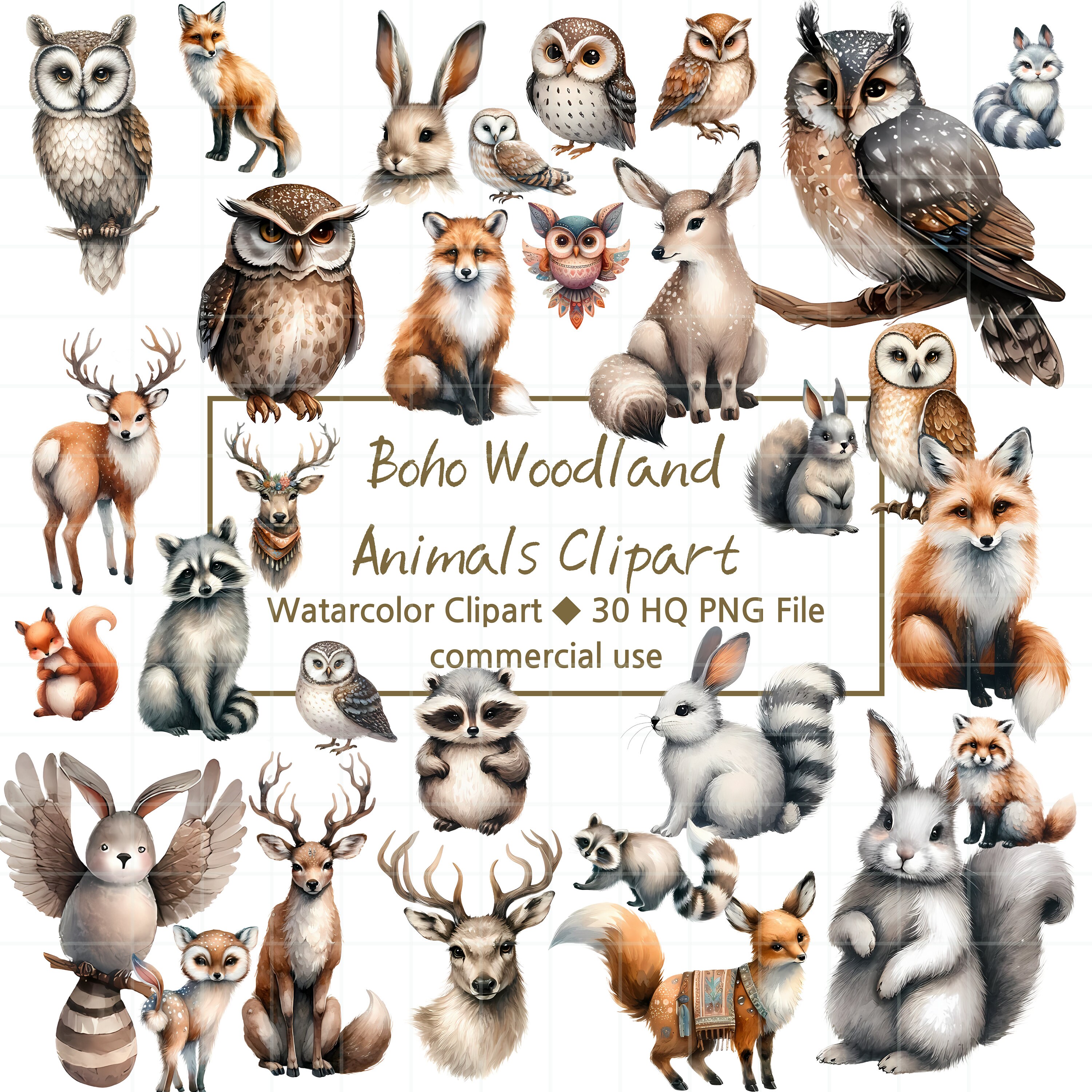 Boho Woodland Animals Clipart Watercolor Bundle, Watercolor Animals ...