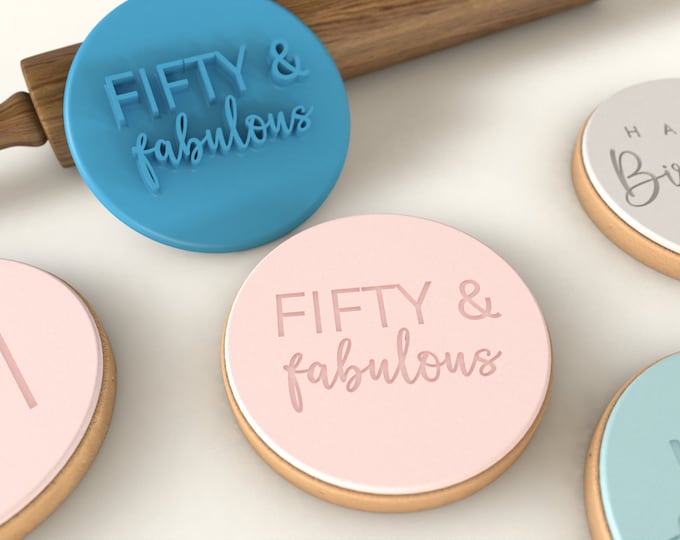 50 & Fabulous Cookie Cutter With Optional Stencil, 50th Birthday Cookie ...