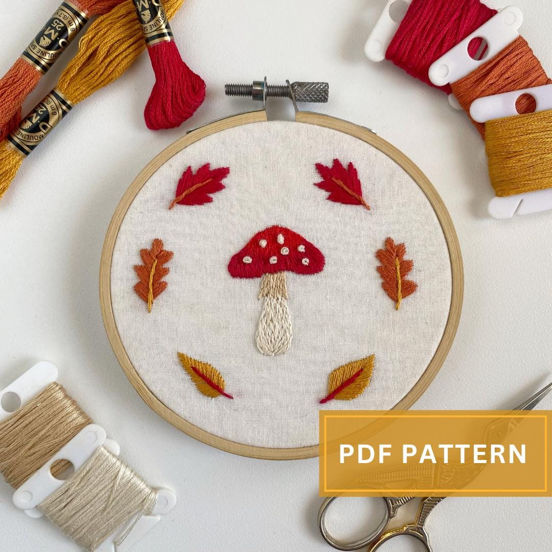 Autumn Mushroom Hand Embroidery Pattern - PDF Digital Download Tutorial ...