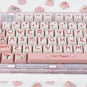 Cute Katty Keycaps, Keycap Set, Kawaii XDA Pink Keycaps, PBT Keycaps ...