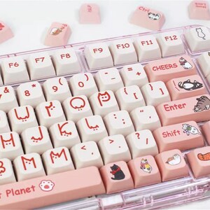 Cute Katty Keycaps, Keycap Set, Kawaii XDA Pink Keycaps, PBT Keycaps ...