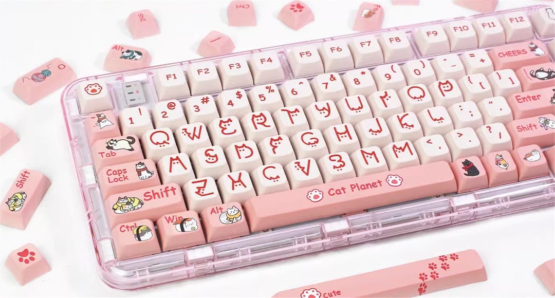 Cute Katty Keycaps, Keycap Set, Kawaii XDA Pink Keycaps, PBT Keycaps ...