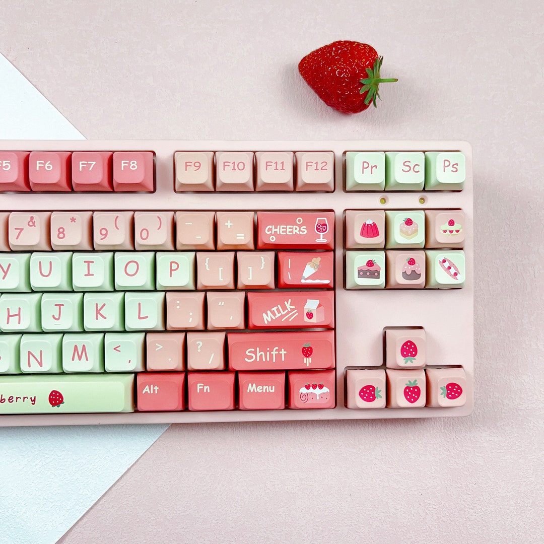 Kawaii Strawberry Ice Cream Theme Keycaps, Cute Cheesecake Keycaps ...