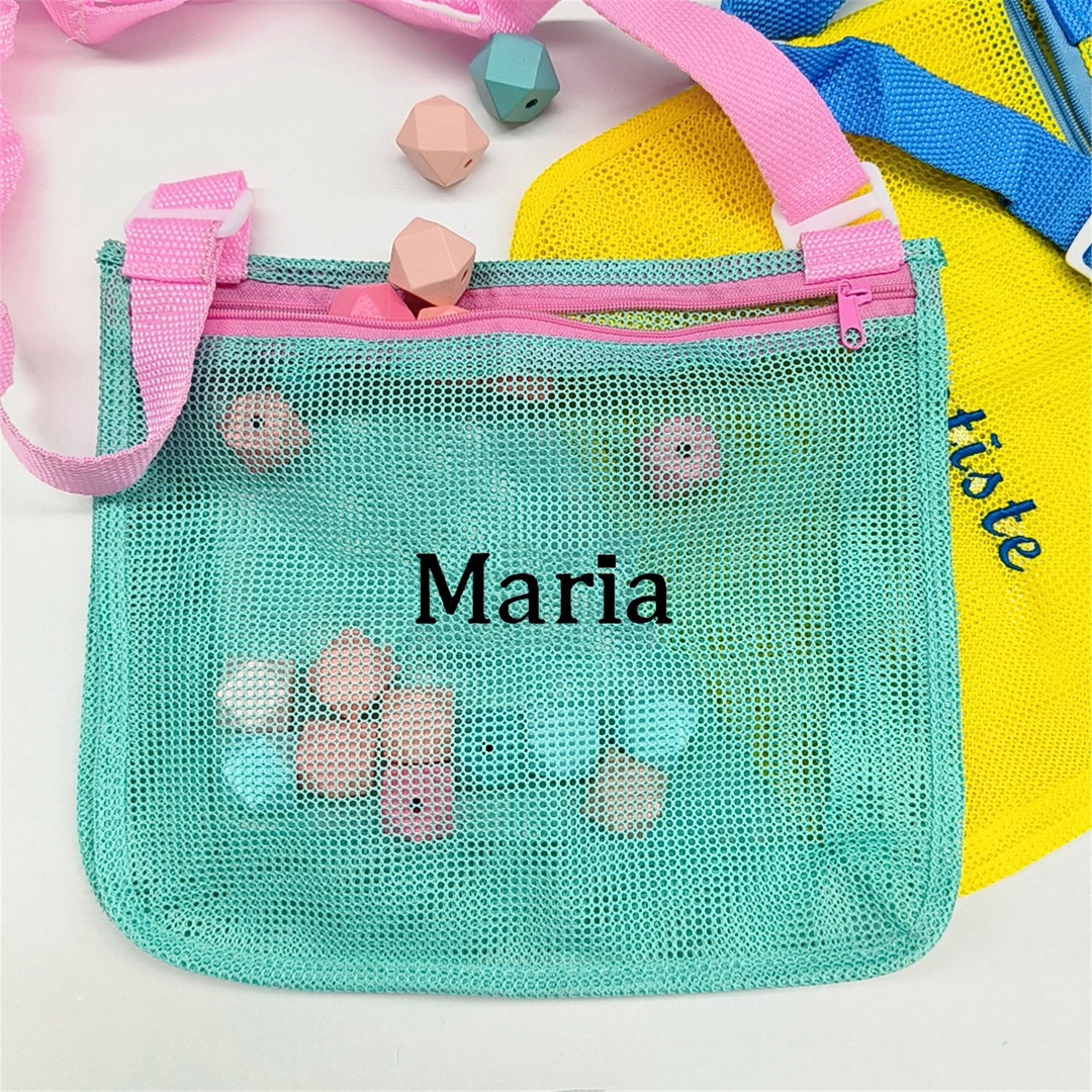 Custom Beach Zipper Mesh Bag, Mesh Bag With Embroidery Name, Seashell ...