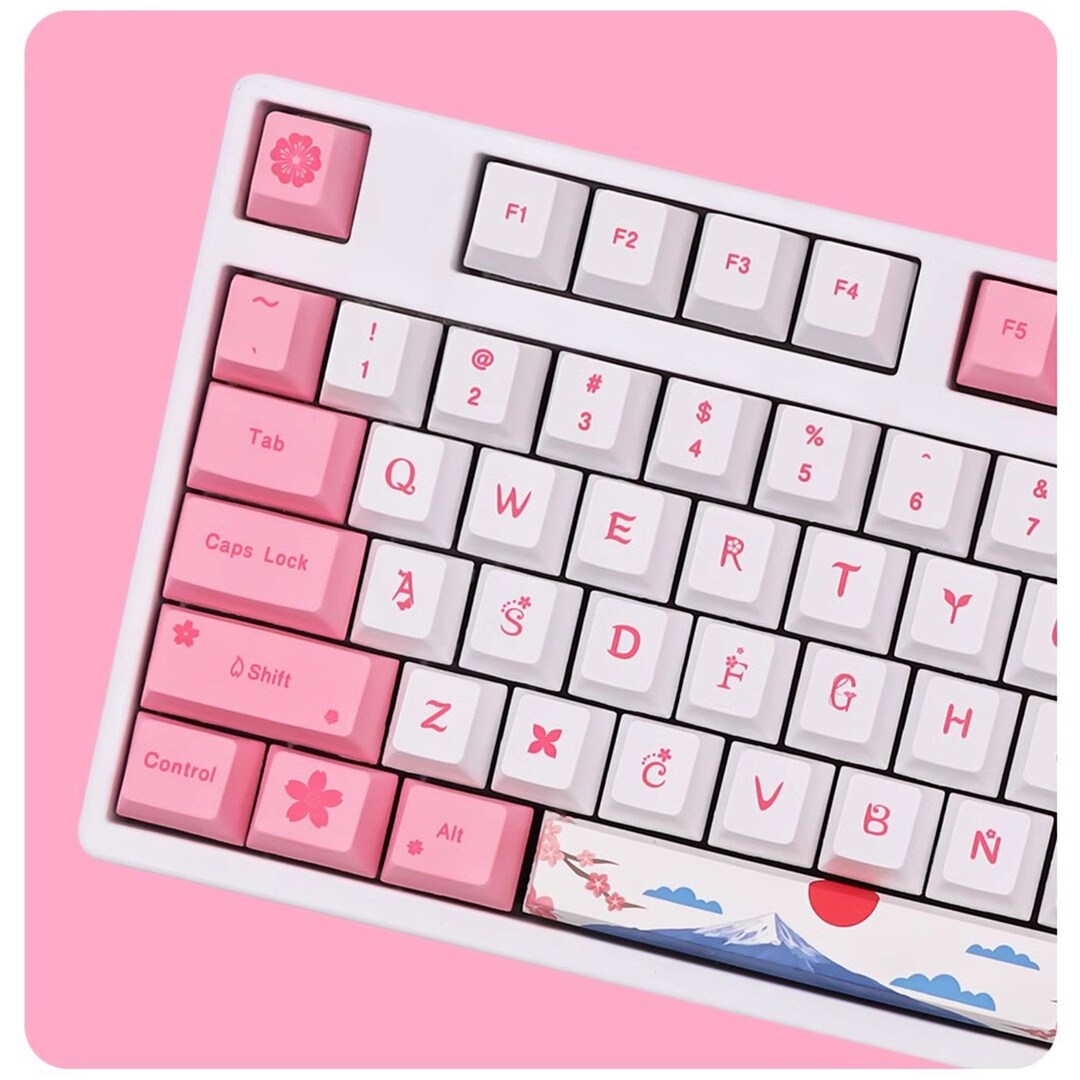 Fuji Cherry Blossom Keycaps-133 PCS, Sakura Keycap Set With Key Puller ...